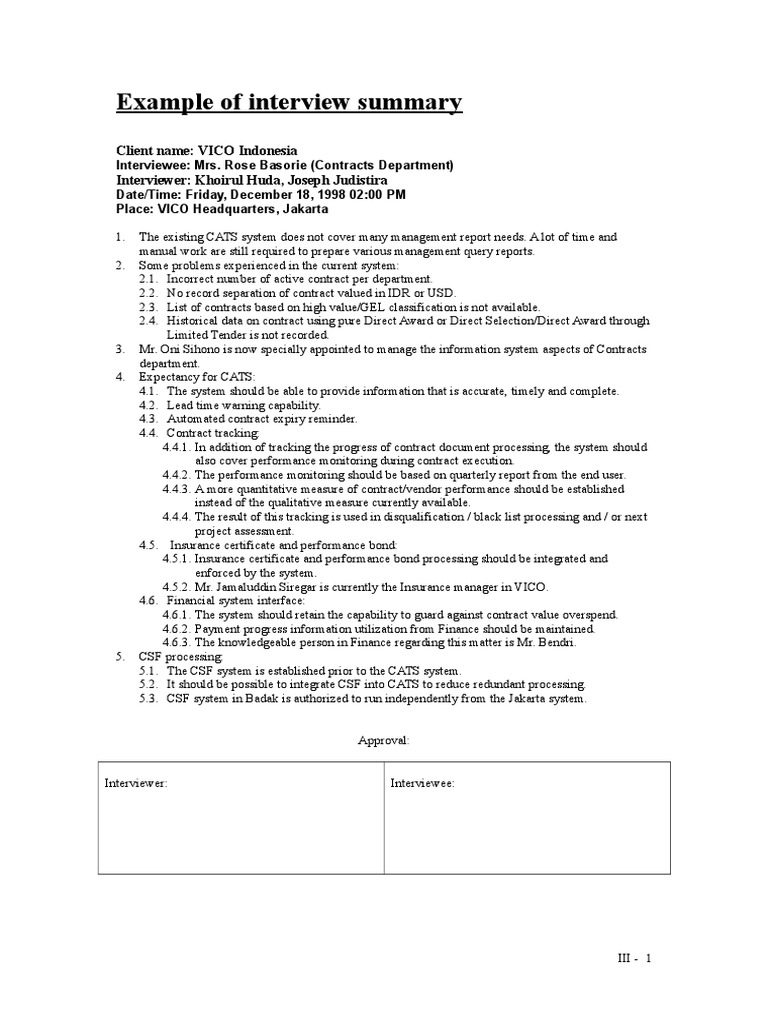 Interview Summary for VICO Indonesia | PDF | Databases | Information ...