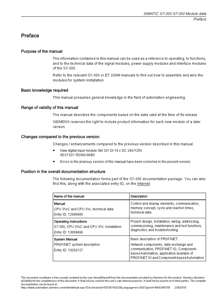Simatic S7 300 S7 300 Module Data Preface Pdf Input Output