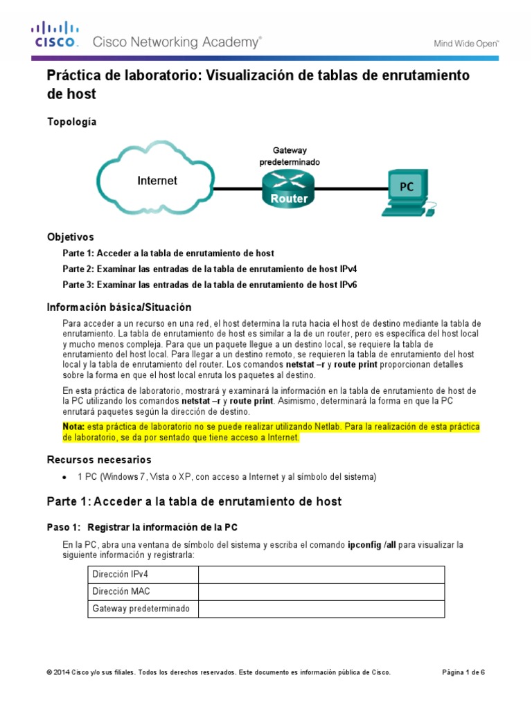 Tabla de enrutamiento de un Host | Enrutador (Computación) | Dirección IP