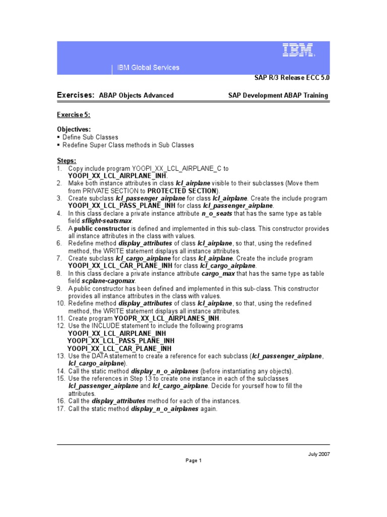 ABAP Objects - Advanced Exercises | PDF | Method (Computer Programming) | Class (Computer ...