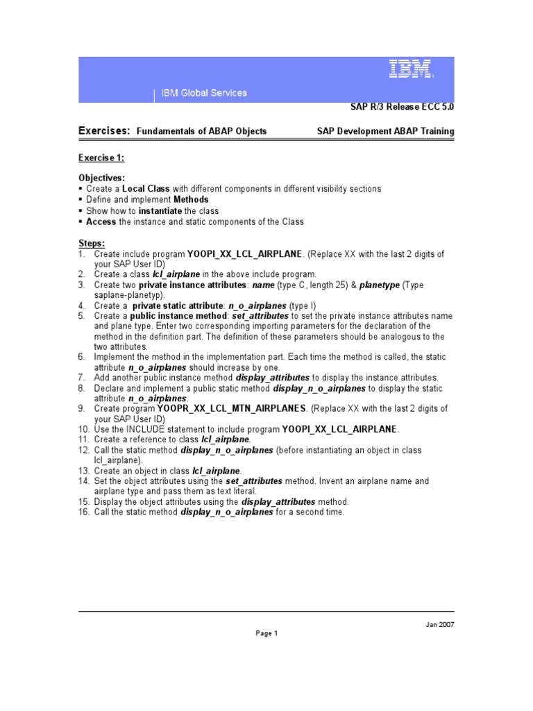 Fundamentals Of Abap Objects Exercises Pdf Method Computer Programming Constructor 