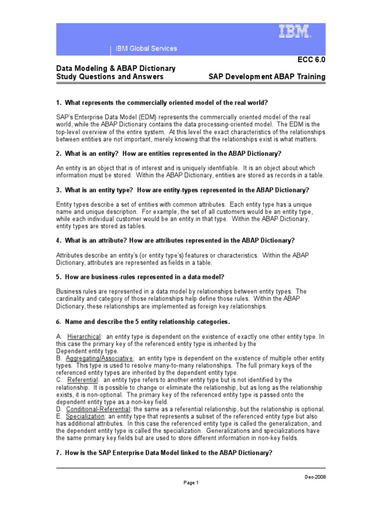 12 - ABAP Data Dictionary Study Questions | PDF | Databases | Computer Data