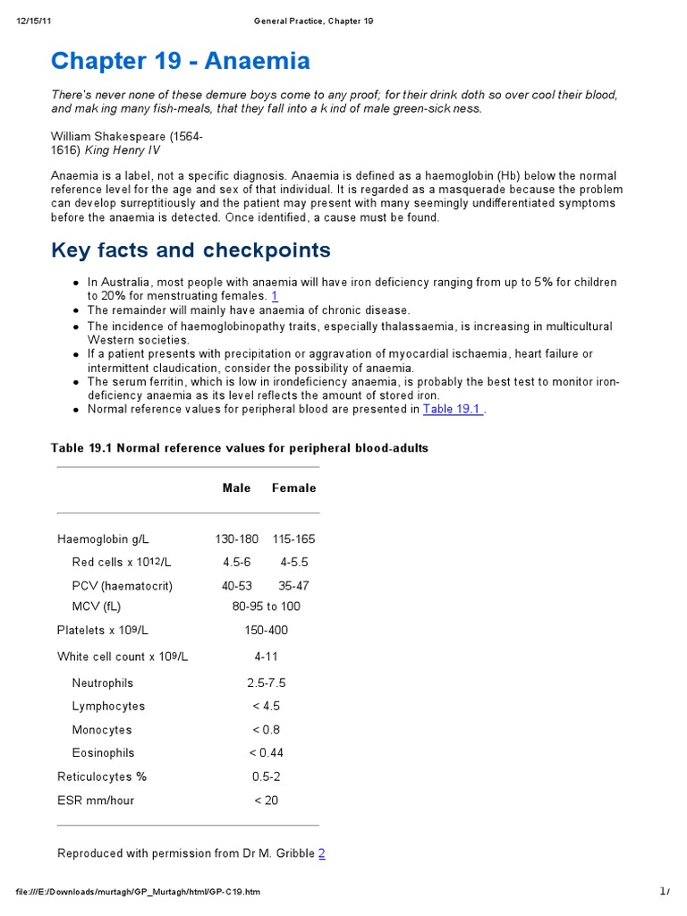 Chapter 19 - Anaemia: Key Facts and Checkpoints | PDF | Anemia ...