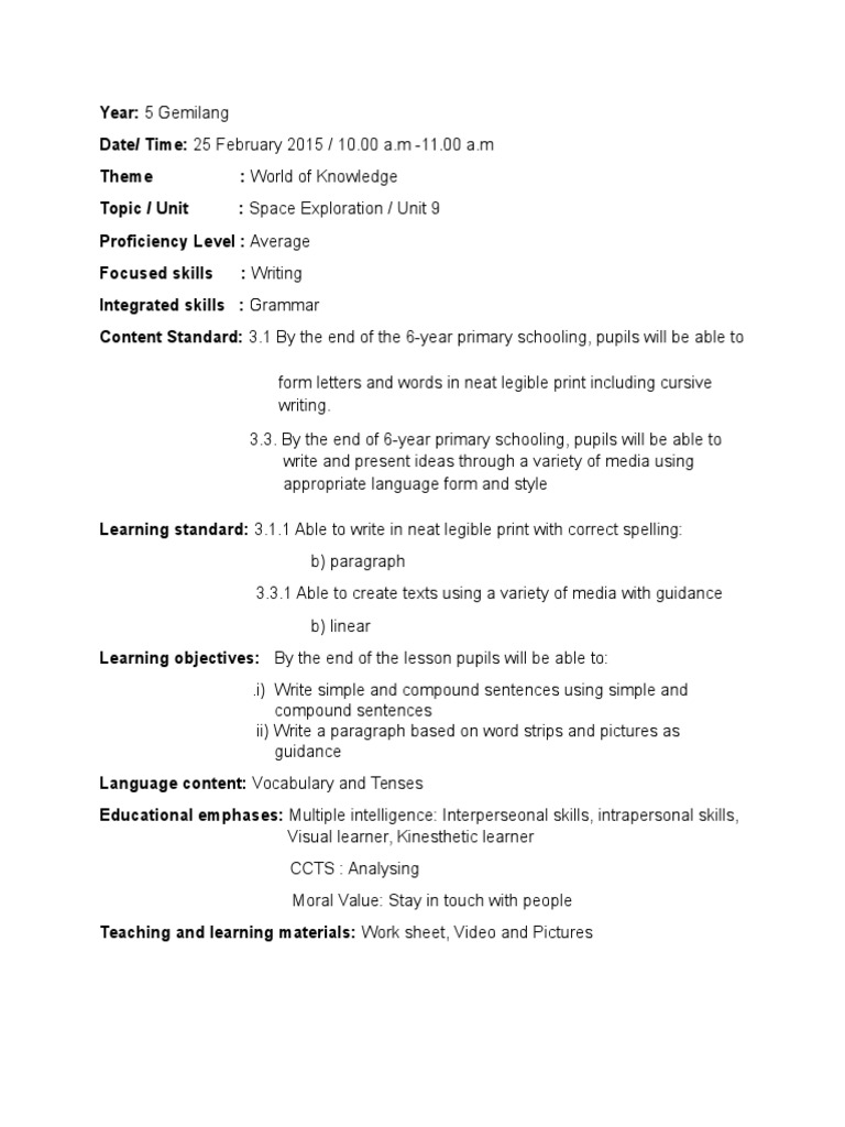 Writing Lesson Plan Year 5 | PDF | Lesson Plan | Teaching
