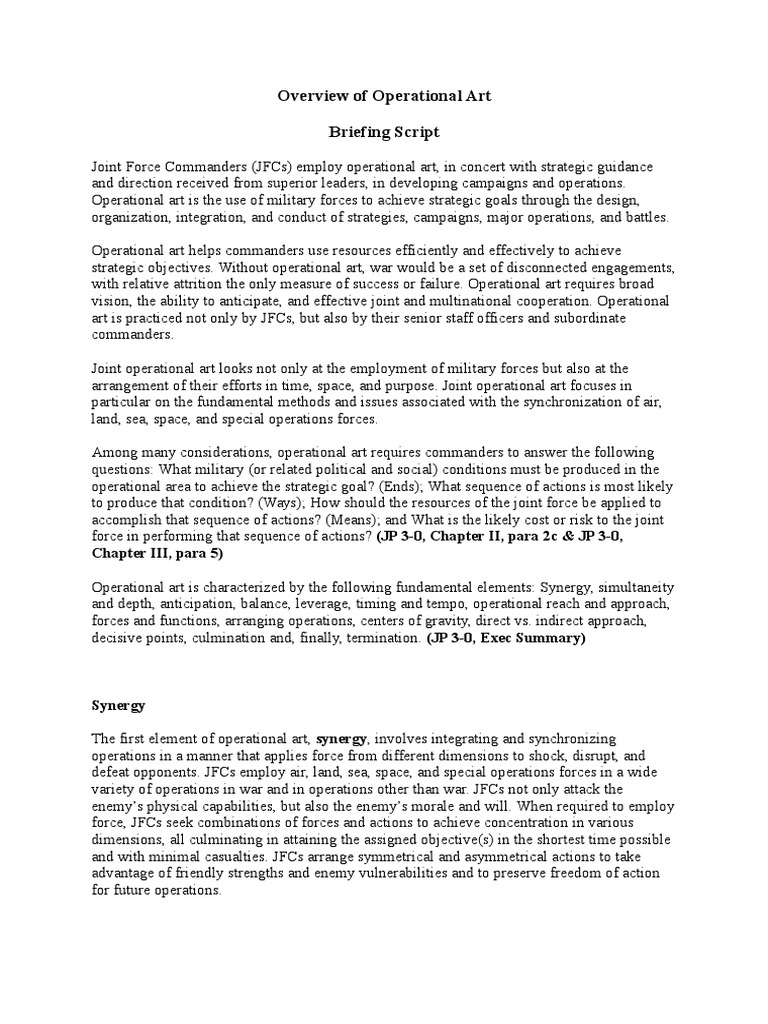 Overview of Operational Art Briefing Script: Chapter III, para 5) | PDF ...