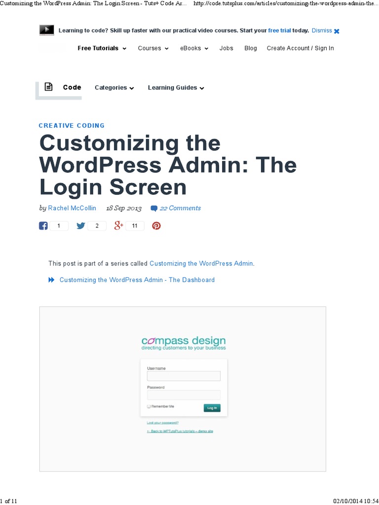 Customizing The WordPress Admin - The Login Screen - Tuts+ Code Article | PDF | Word Press ...