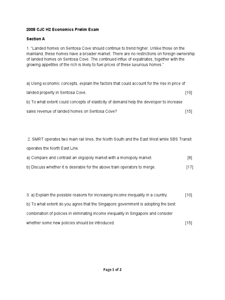 2008 CJC H2 Economics Prelim Exam | PDF