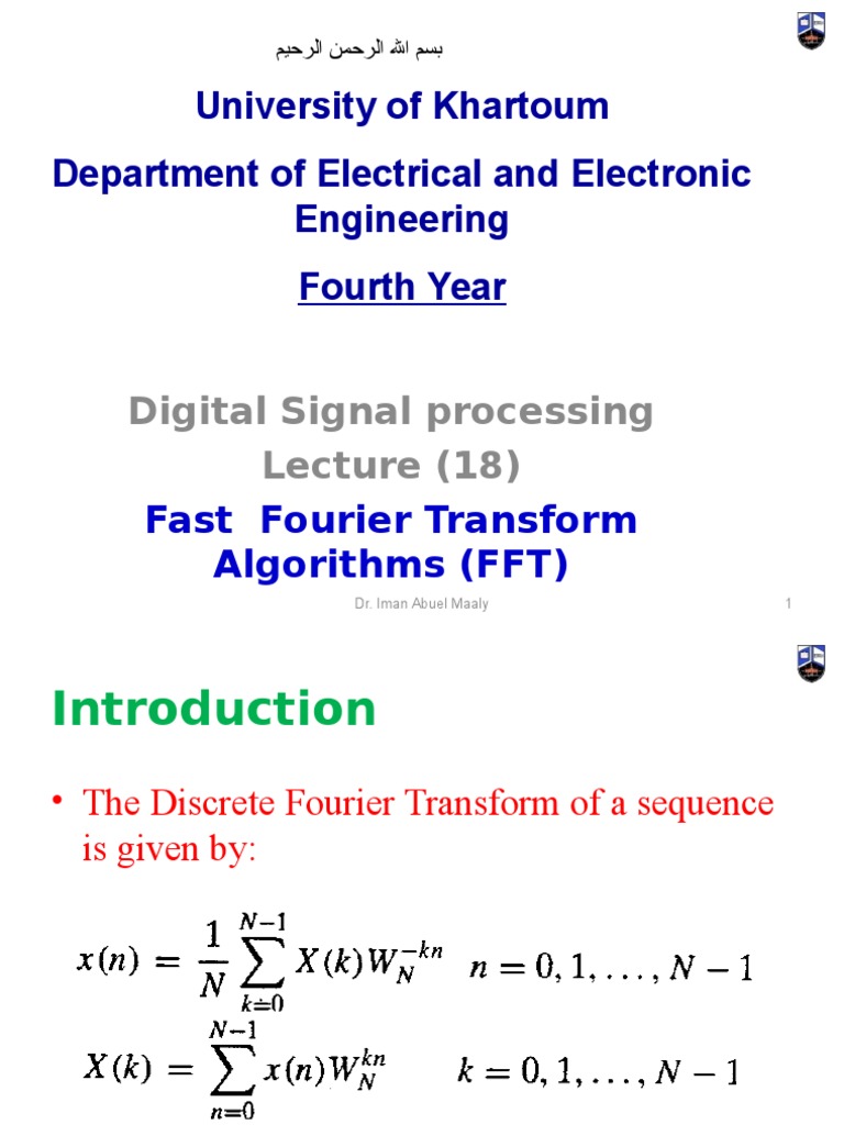 Lecture 18 Fft Pdf Fast Fourier Transform Discrete Fourier Transform