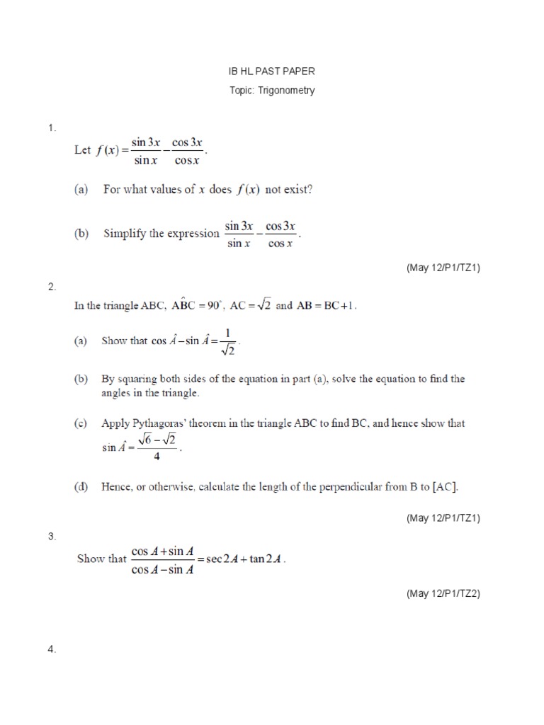 IB HL Math Trigonometry PPQ