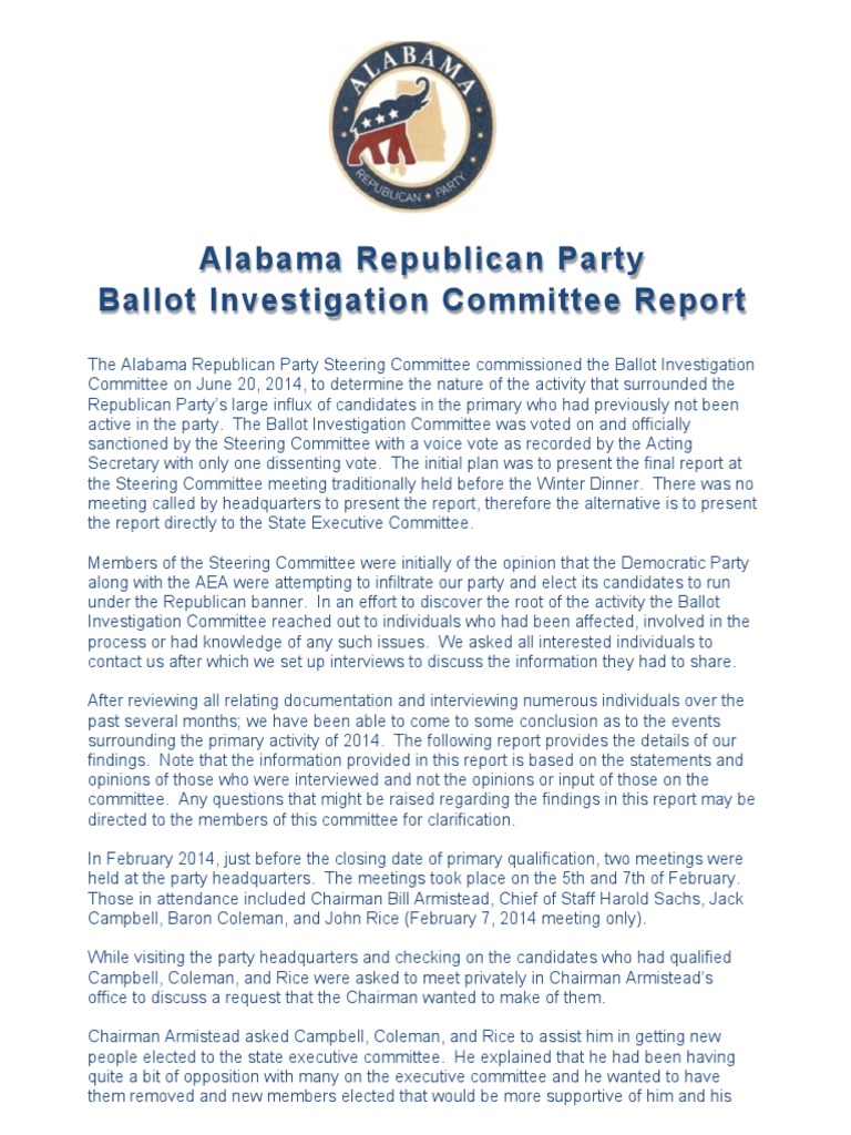 AL GOP BIC Report | PDF | Committee | Republican Party (United States)
