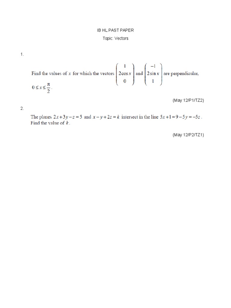 IB HL Math Vectors PPQ | PDF