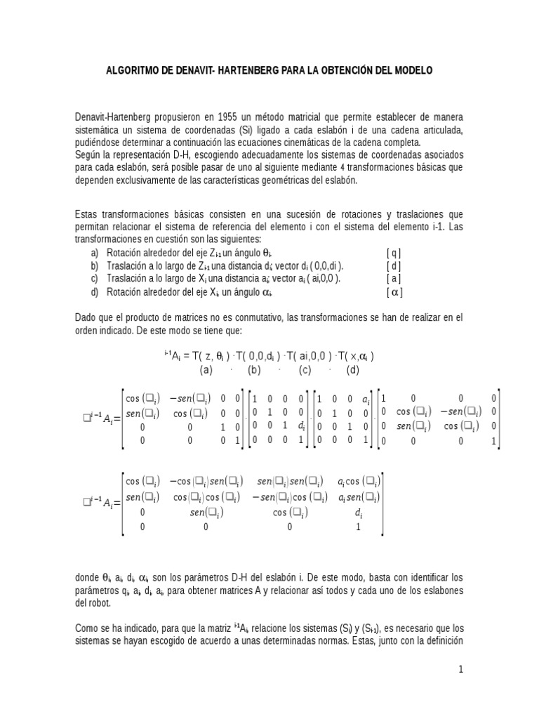 El algoritmo de Denavit-Hartenberg para el modelado cinemático de ...