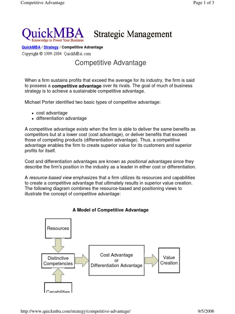 Competitive Adavantages | PDF | Competitive Advantage | Strategic Management