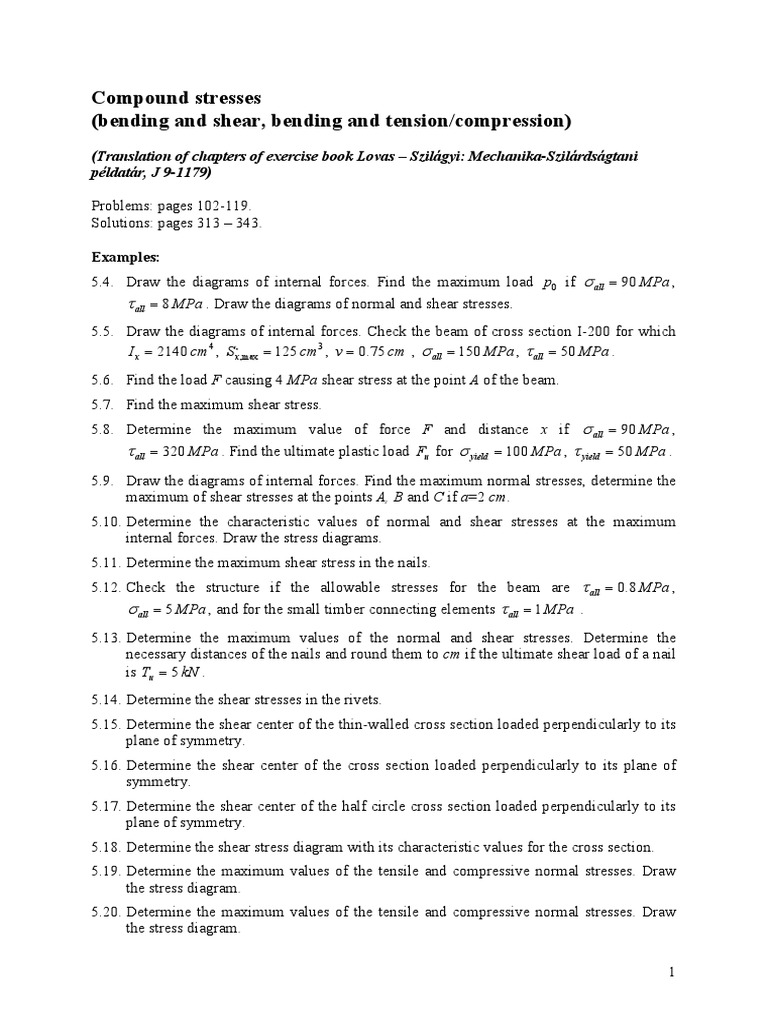 Examples Compound Stresses | PDF | Stress (Mechanics) | Bending