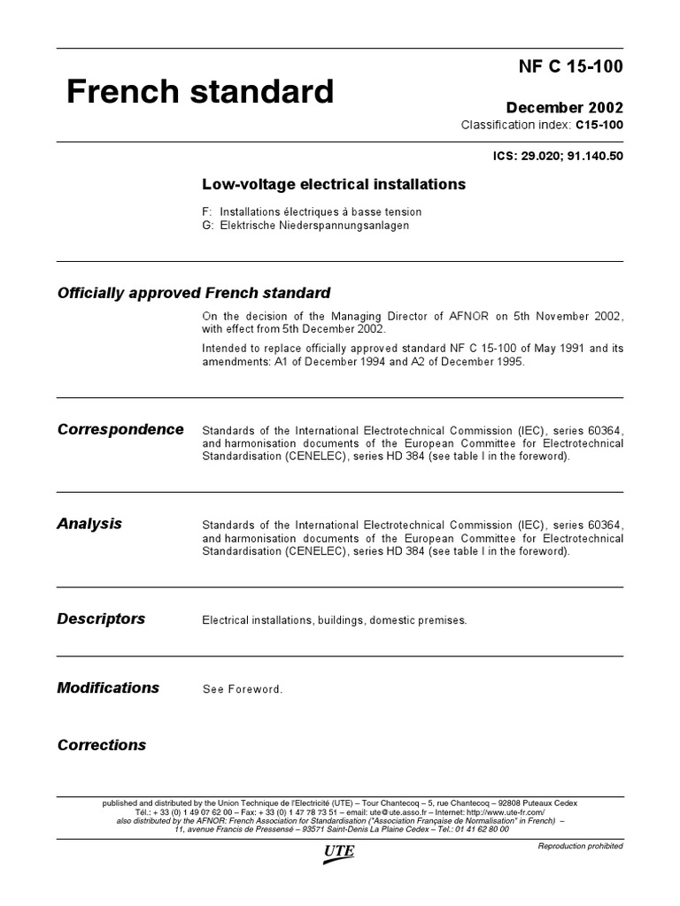 NF C 15-100 Electrical Standard Overview | PDF | Electrical Wiring ...
