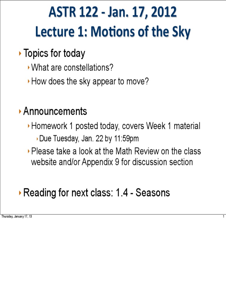 01 Motions of The Sky | PDF | Constellation | Equator