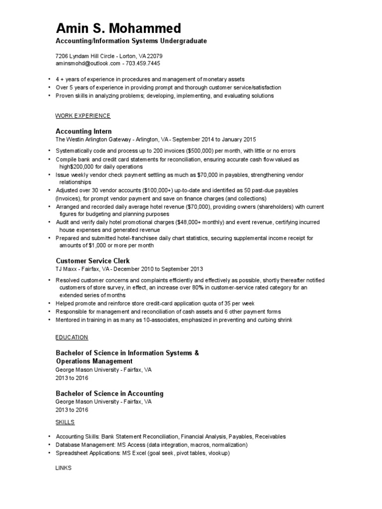 Accounting & Info Systems Resume | PDF | Career & Growth