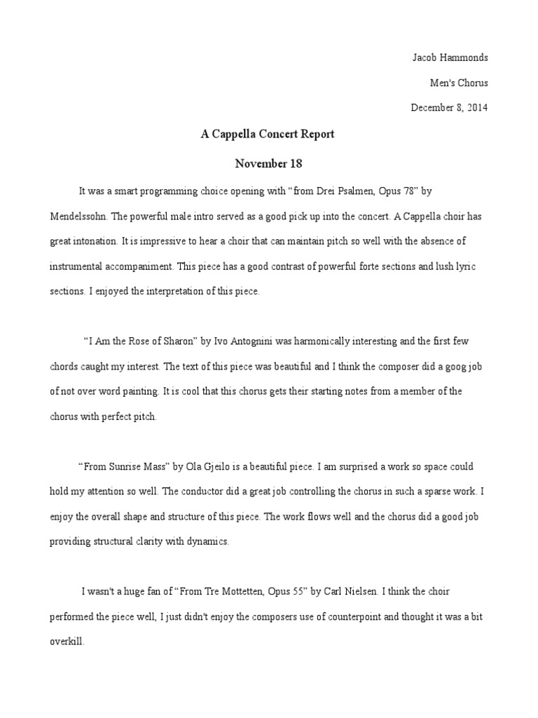 Chorus Concert Report 1 Dec | PDF | Choir | Performing Arts