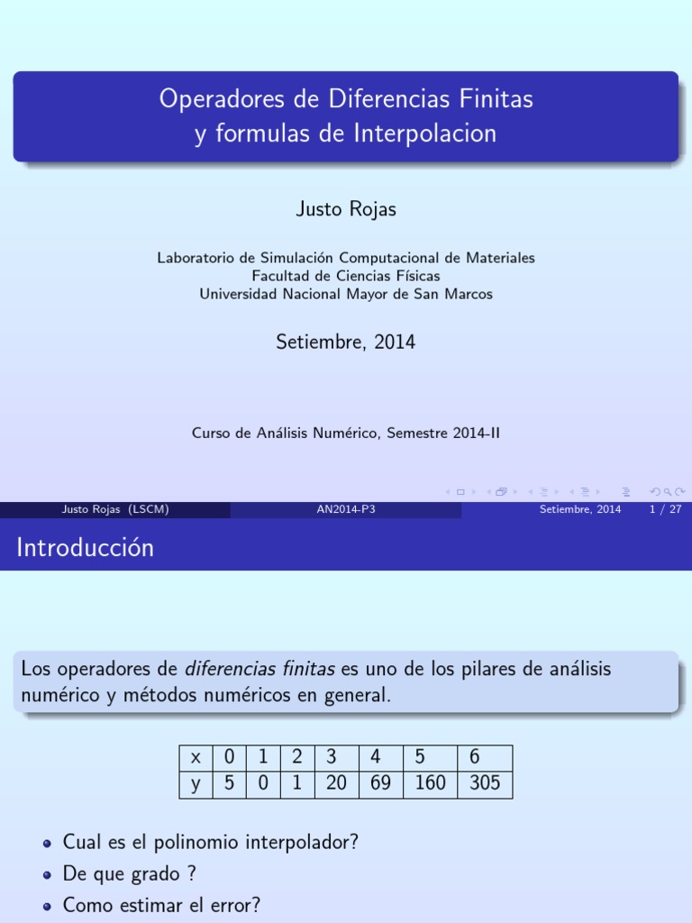Operadores de Diferencias Finitas y Formulas de Interpolacion | PDF ...