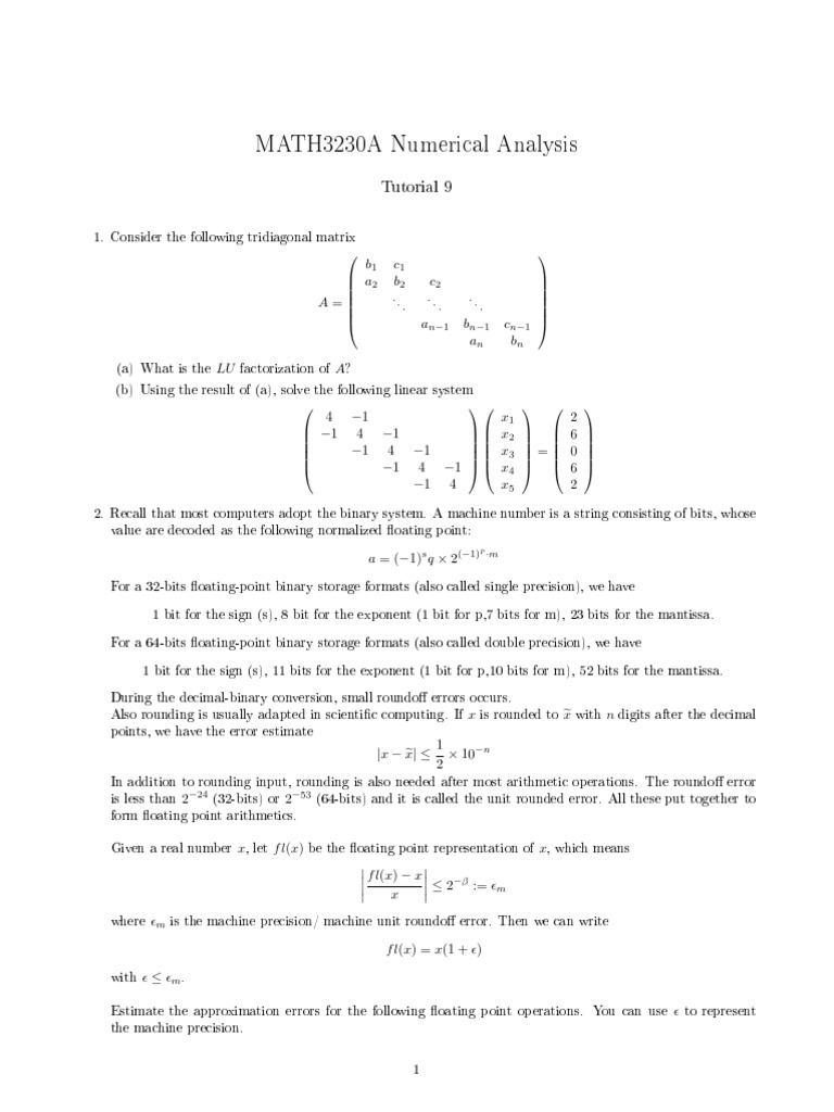 MATH3230A Numerical Analysis: Tutorial 9 | PDF | Rounding | Matrix (Mathematics)