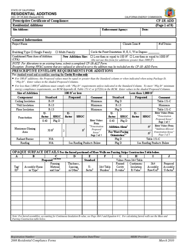 2008 Residential CF-1R ADD | PDF | Water Heating | Hvac