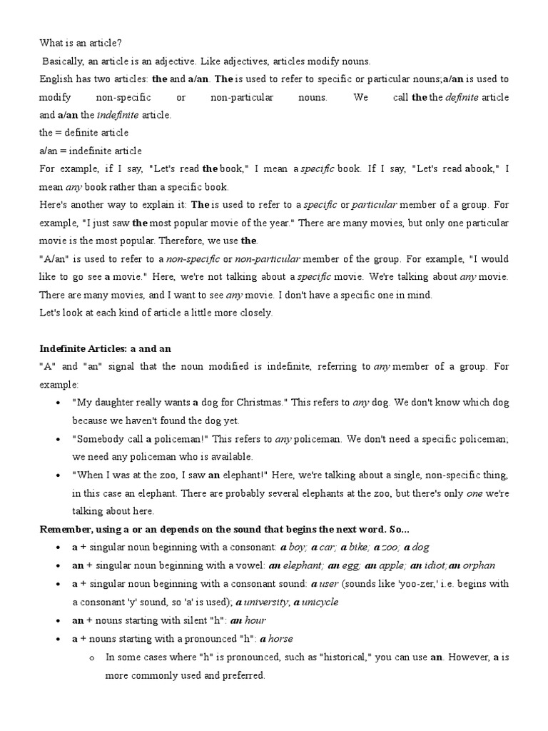 Understanding Articles in English | PDF | Noun | Adjective