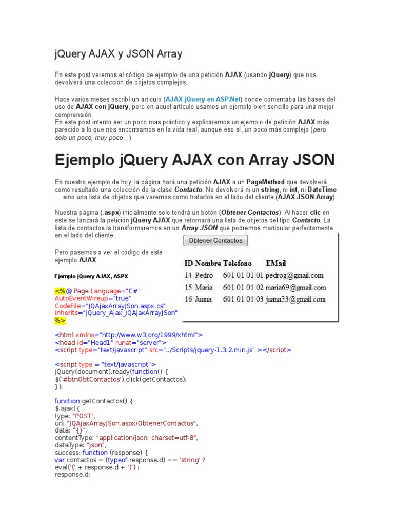 Jquery AJAX y JSON Array | PDF | Servidor web | Internet y web
