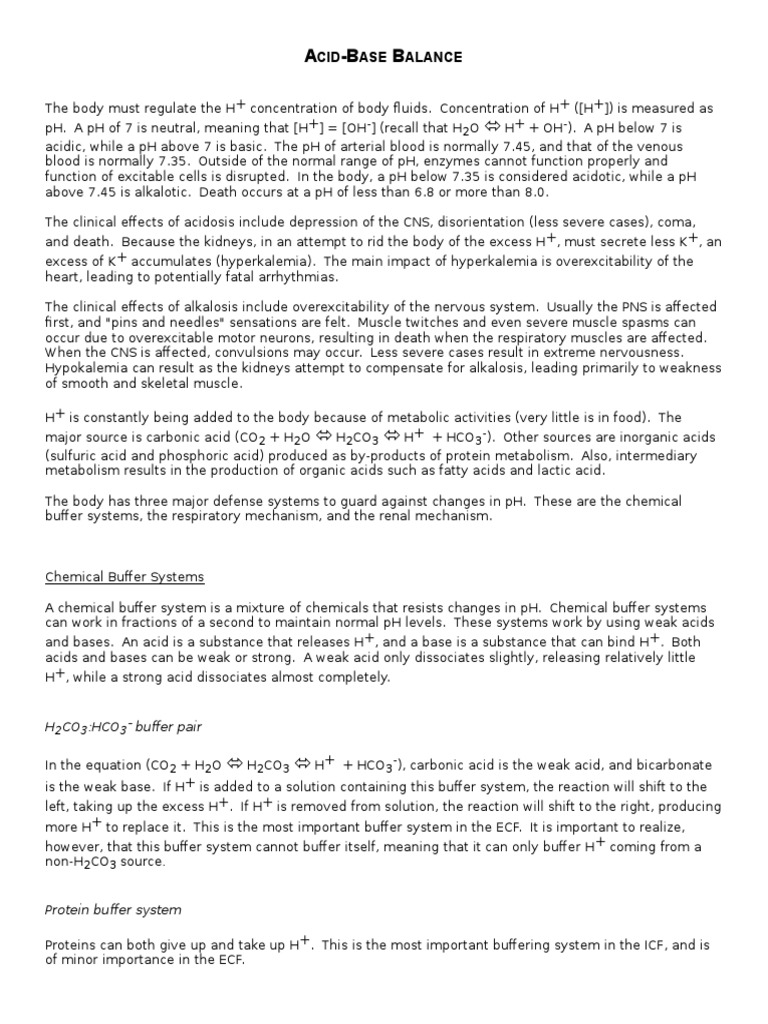 Acid Base Handout | PDF | Buffer Solution | Physiology