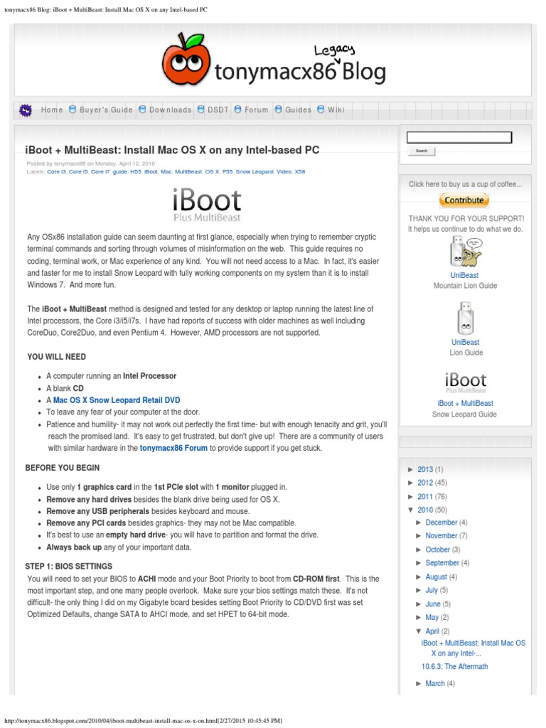 Tonymacx86 Blog - Iboot + MultiBeast - Install Mac OS X On Any Intel ...