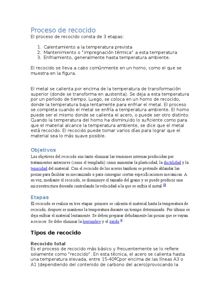 Proceso de Recocido | PDF | Recocido (Metalurgia) | Metalurgia