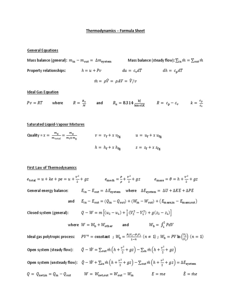 Thermochemistry Equation Sheet