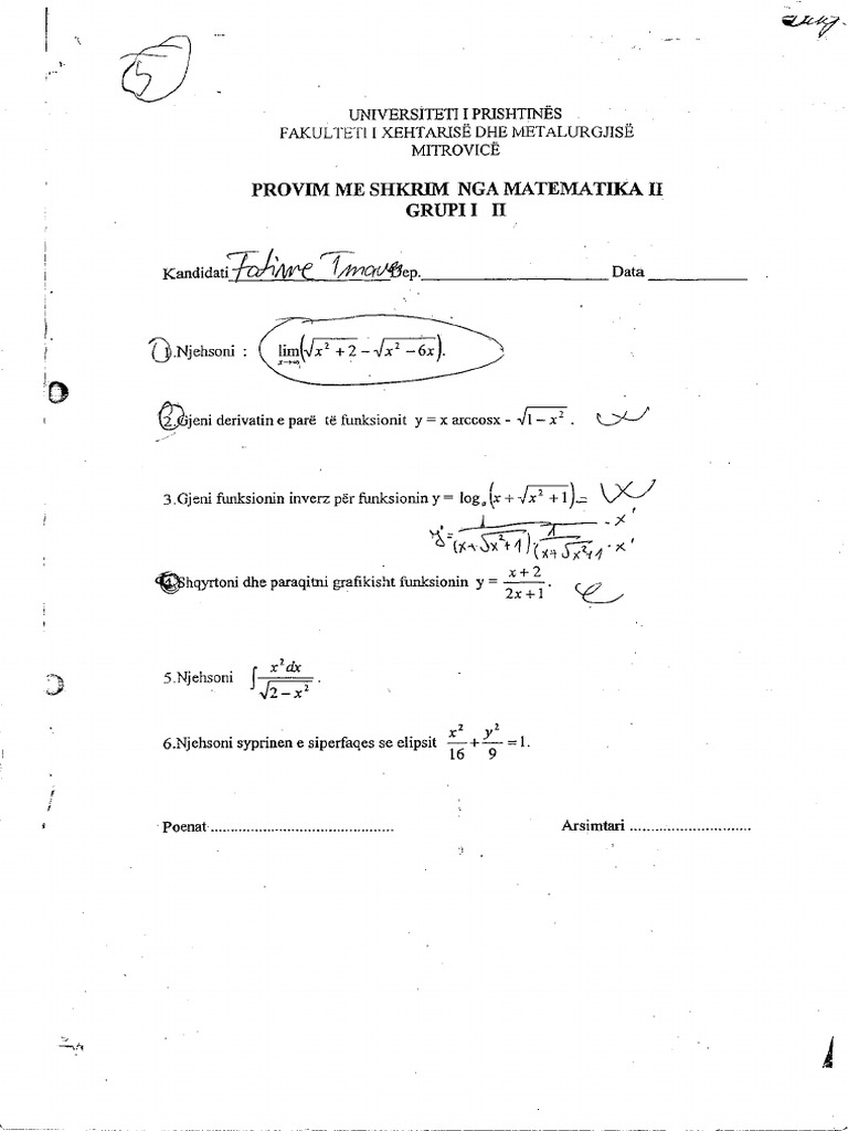 Matematika 2 Provim Me Shkrim | PDF