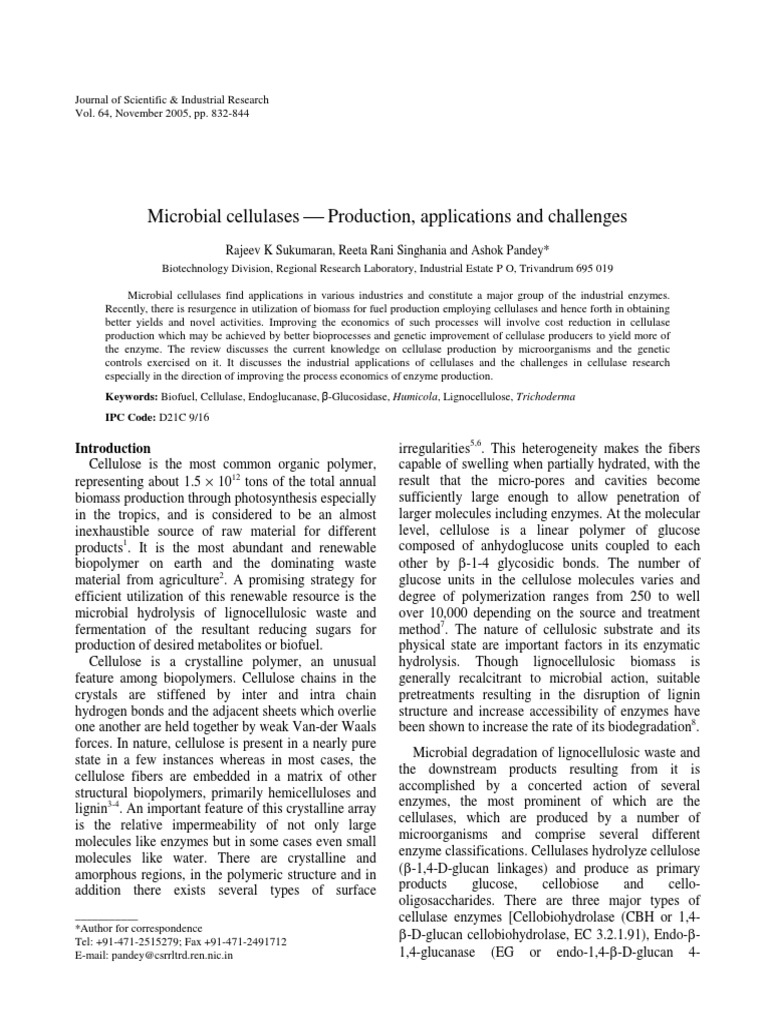 Microbial Cellulases Production, Applications and Challenges | PDF