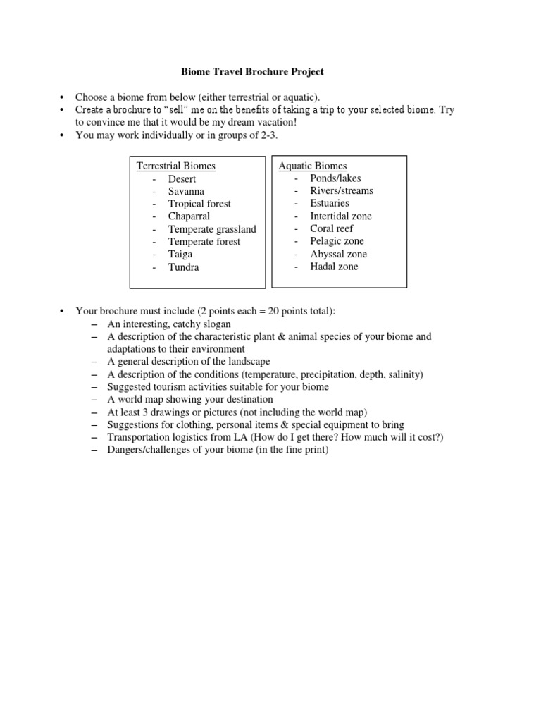 Biome Travel Brochure Project Guide | PDF