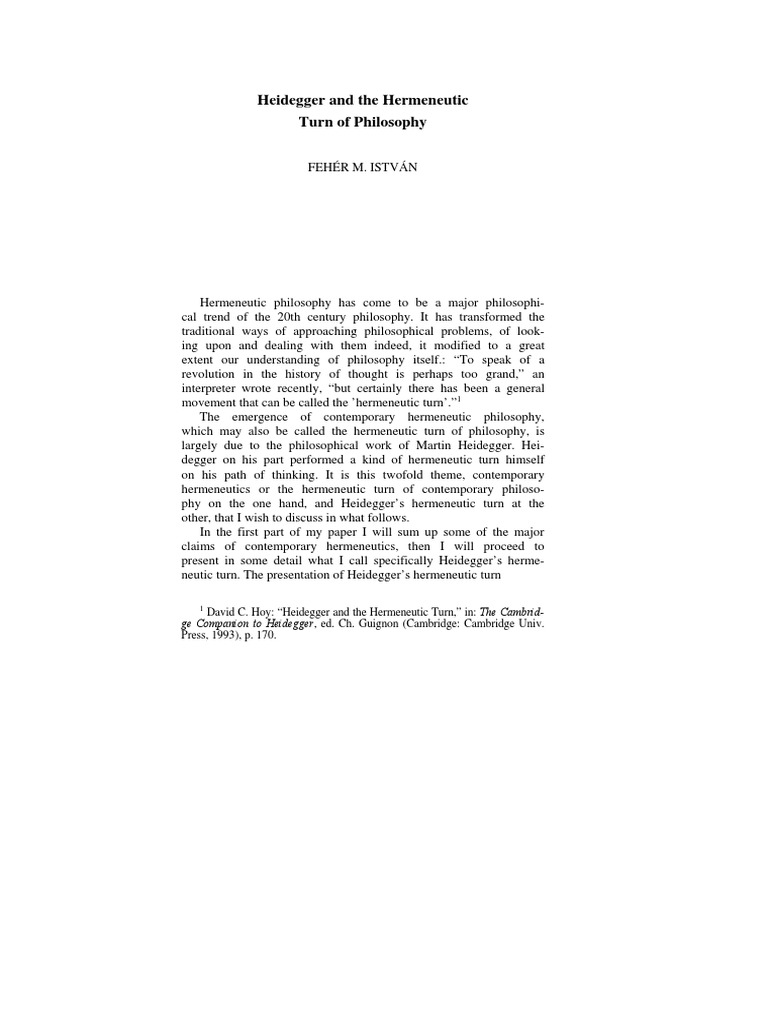Heidegger and The Hermeneutic Turn of Philosophy | PDF | Phenomenology ...