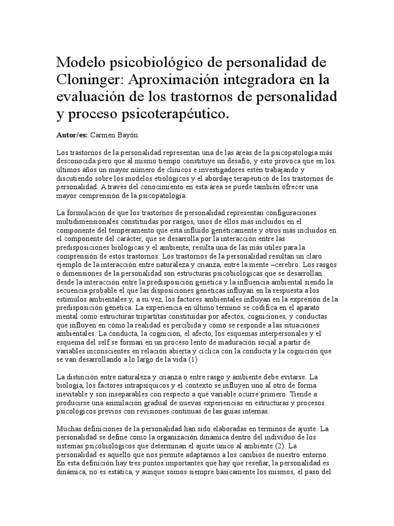 Modelo psicobiológico de Cloninger | PDF | Psicoterapia | Trastorno ...