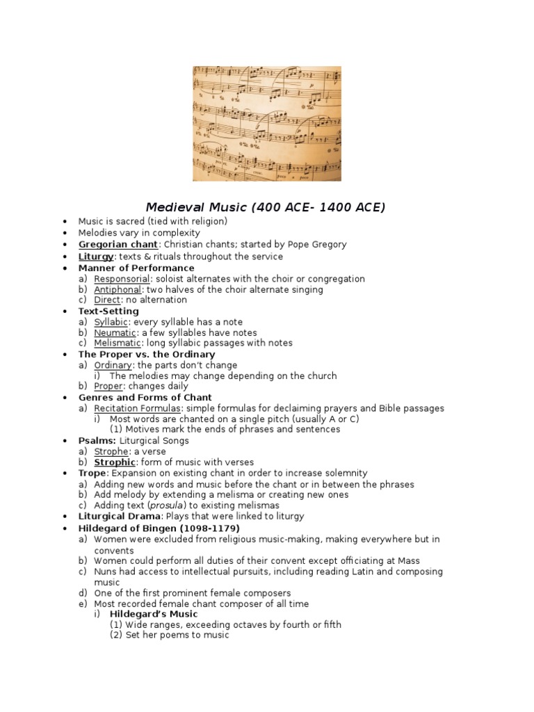 Medieval Music (400 ACE-1400 ACE) | PDF | Gregorian Chant | Music Theory
