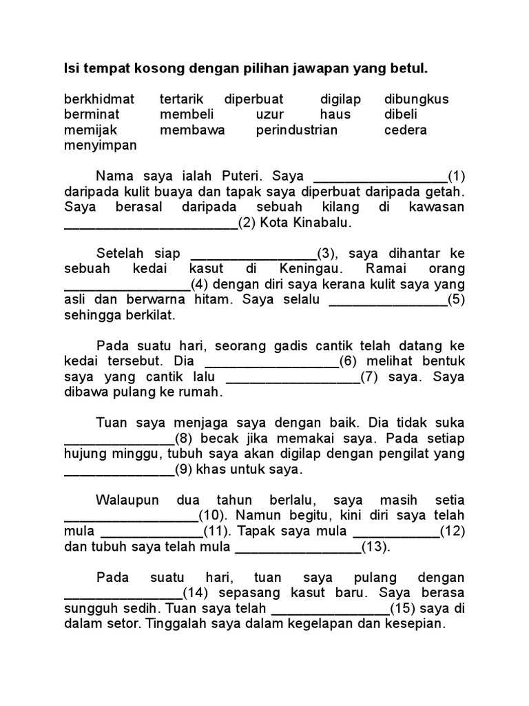 Isi Tempat Kosong - Aku Sepasang Kasut | PDF