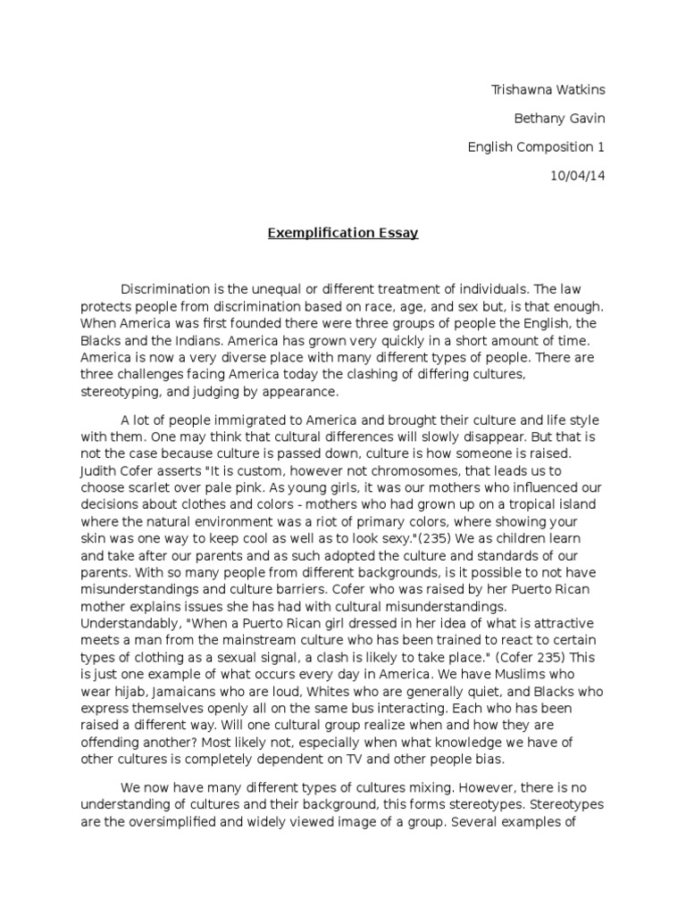 Exemplification Essay | PDF | Stereotypes | Discrimination