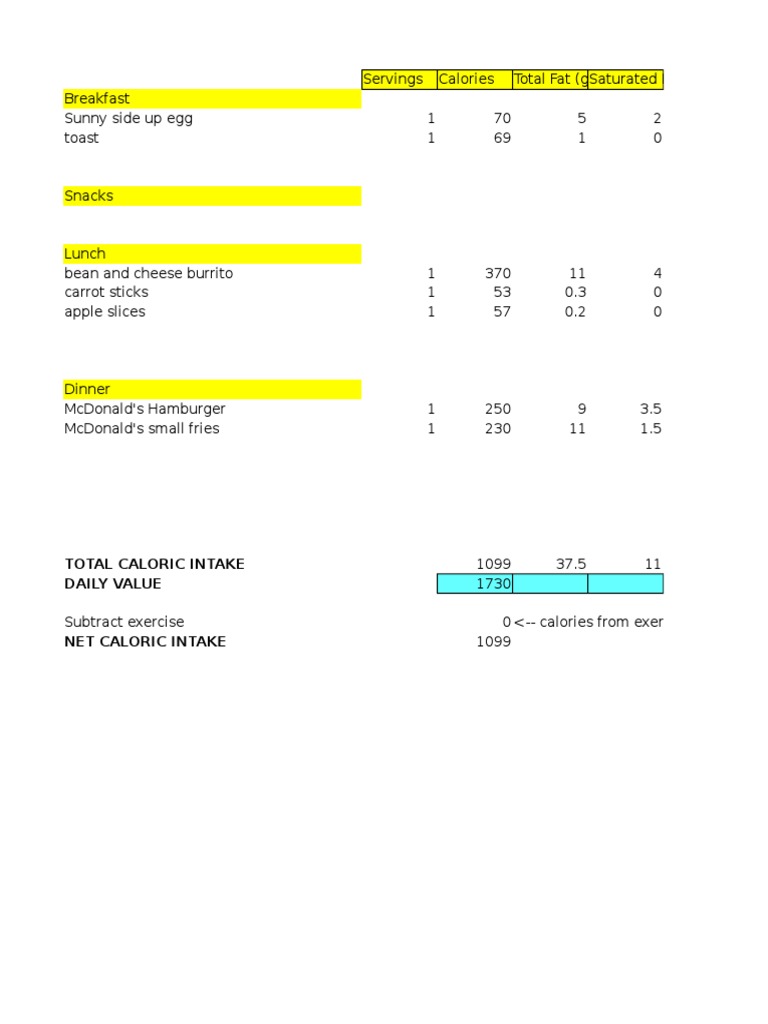 Daily Caloric Intake Breakdown | PDF