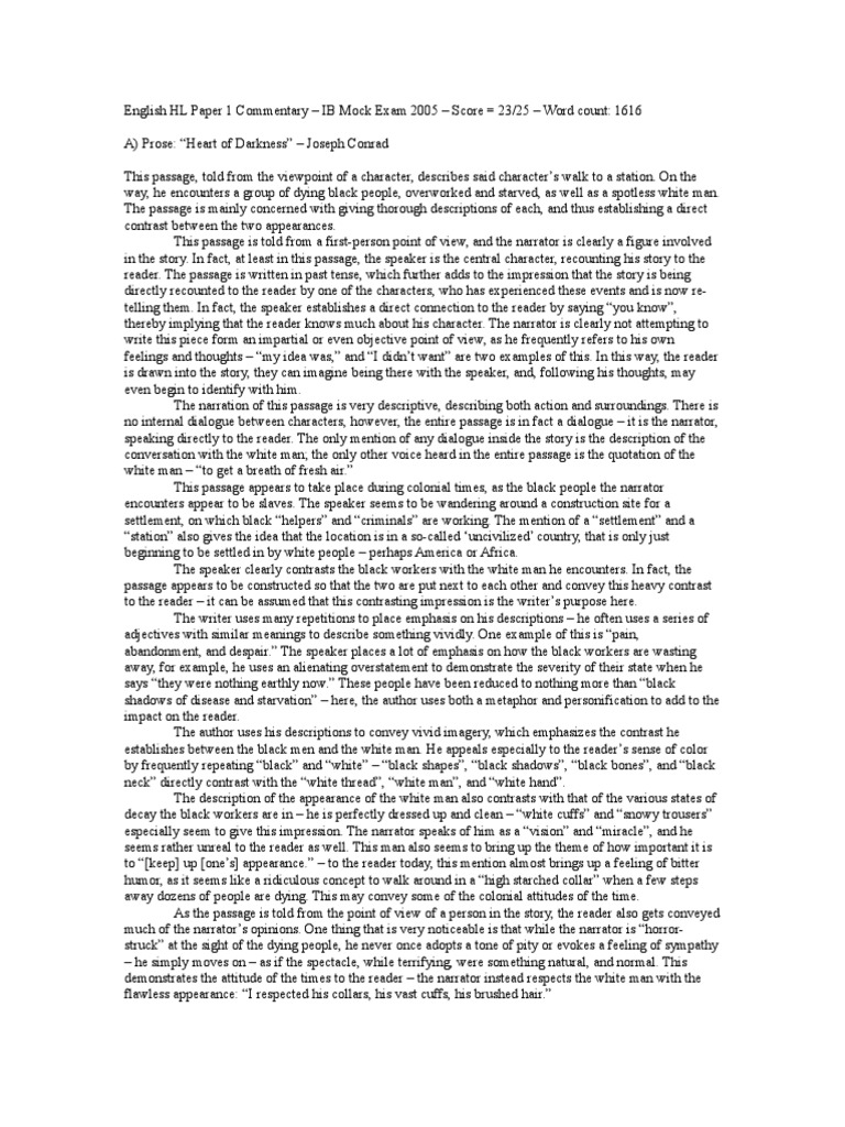 IB English HL Paper 1 Commentary Example | PDF | Narration