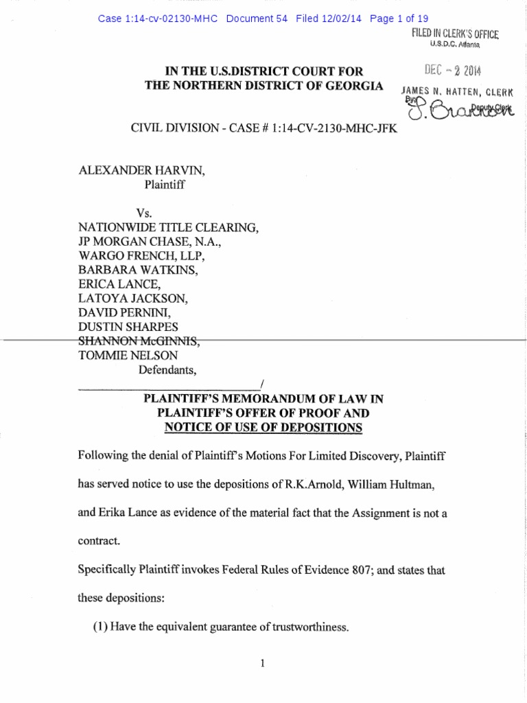 Memo of Law To Support Offer of Proof | PDF | Complaint | Deposition (Law)