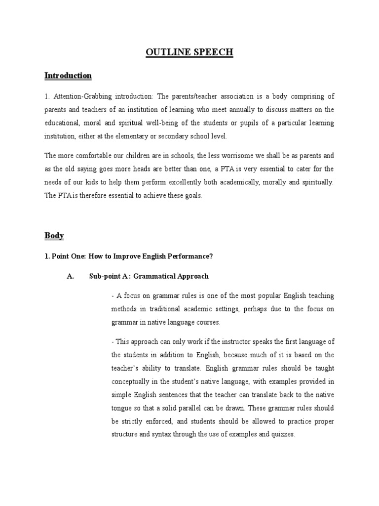 English Speech Outline | PDF | Tutor | Teachers