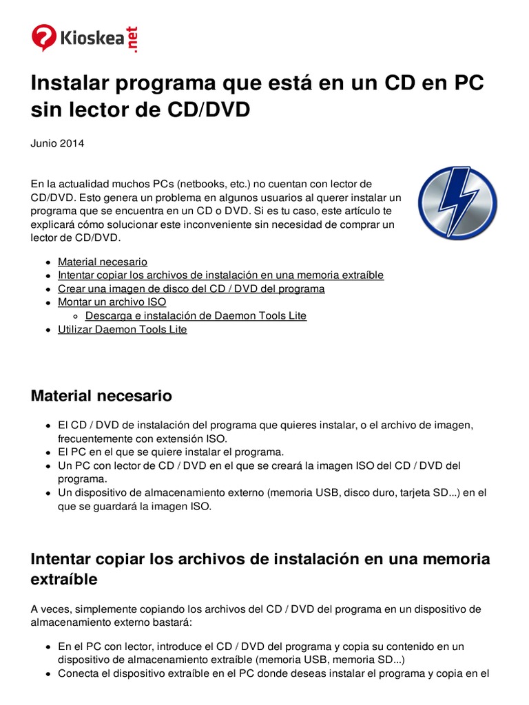 Instalar Programa Que Esta en Un CD en PC Sin Lector de CD DVD 7500 ...