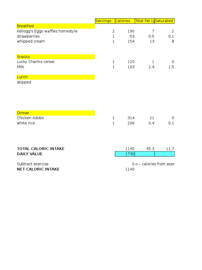 Daily Meal Calorie Breakdown | PDF