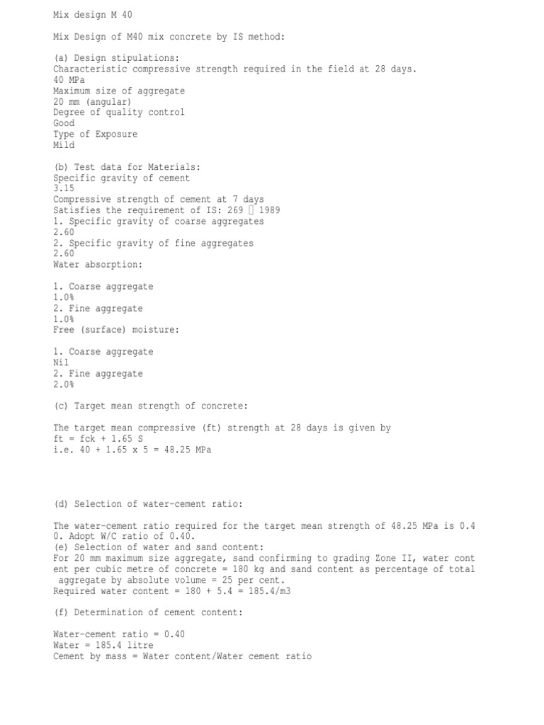 M40 Mix Design | PDF | Construction Aggregate | Concrete