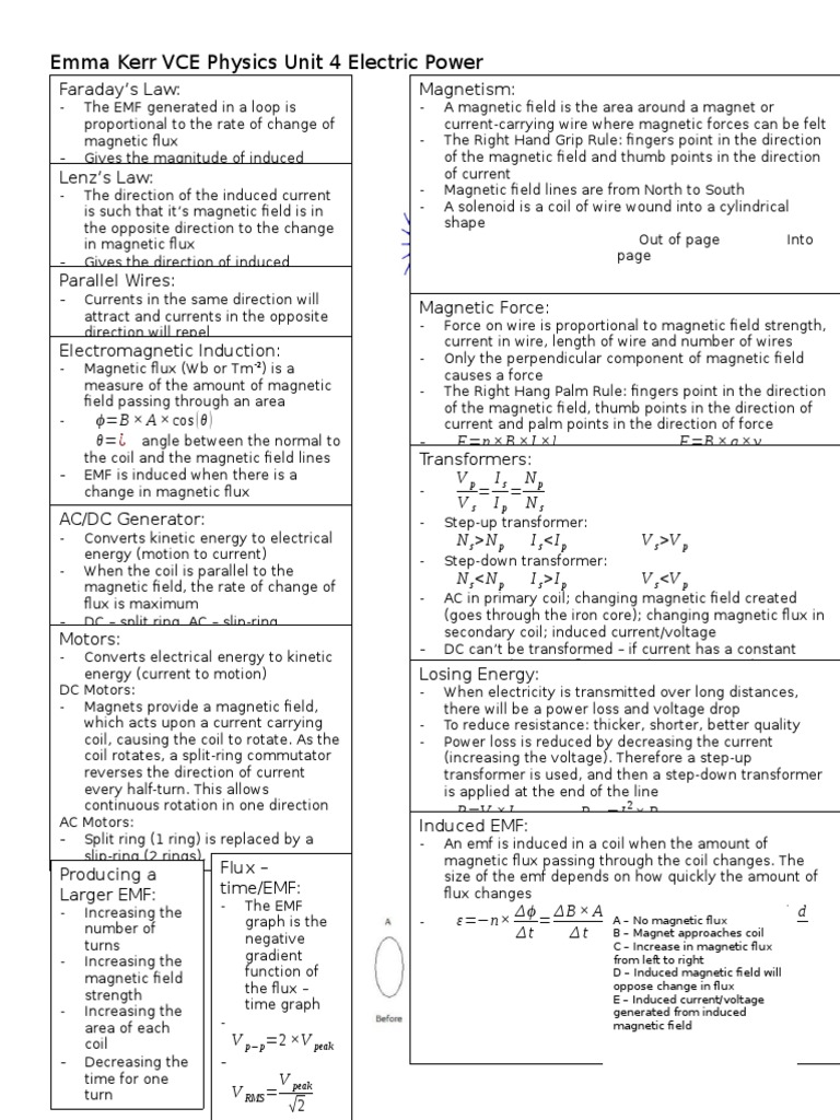 Cheat Sheet Unit 4 Electric Power | PDF | Electromagnetic Induction ...