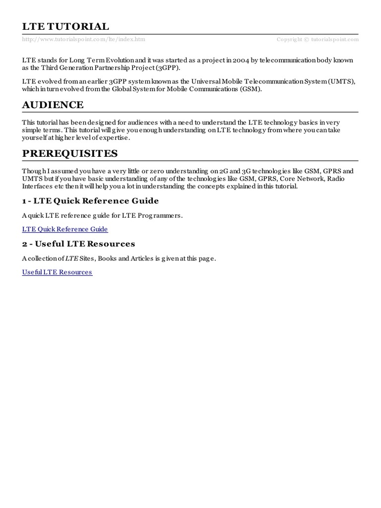 Lte Tutorial: 1 - LTE Quick Reference Guide | PDF