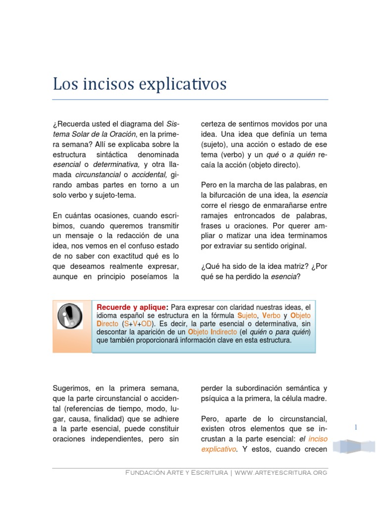 Incisos Explicativos | PDF | Oración (Lingüística) | Ensayos