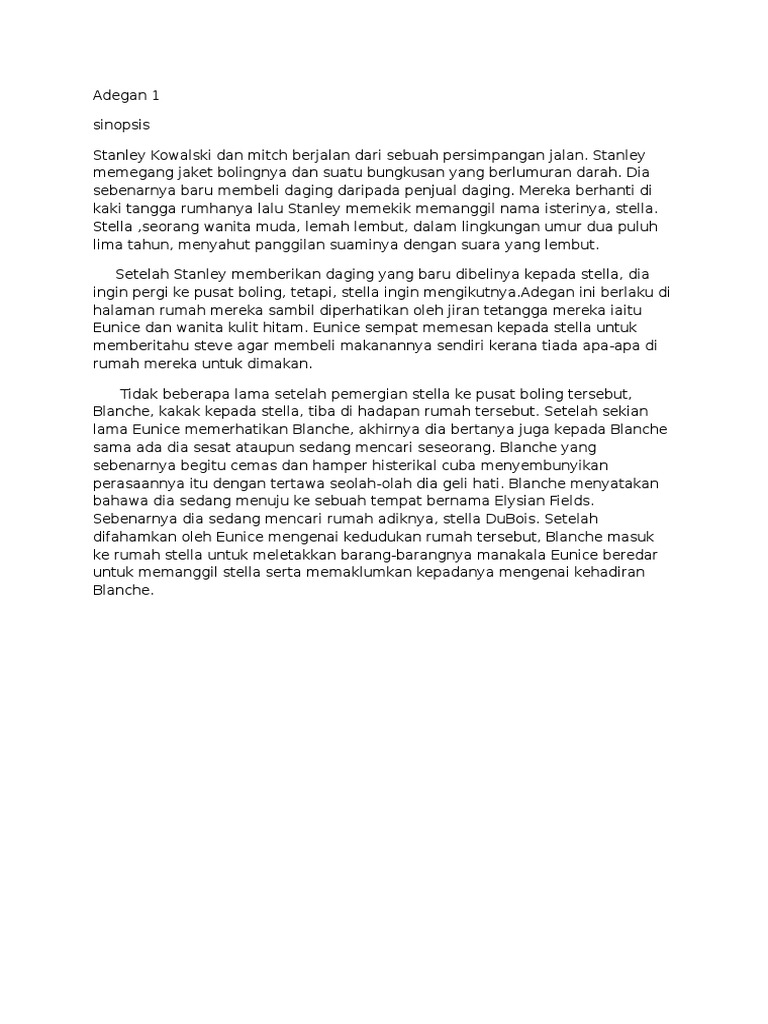 Trem Bernama Desire Sinopsis Adegan 1 | PDF | Fiksi Umum